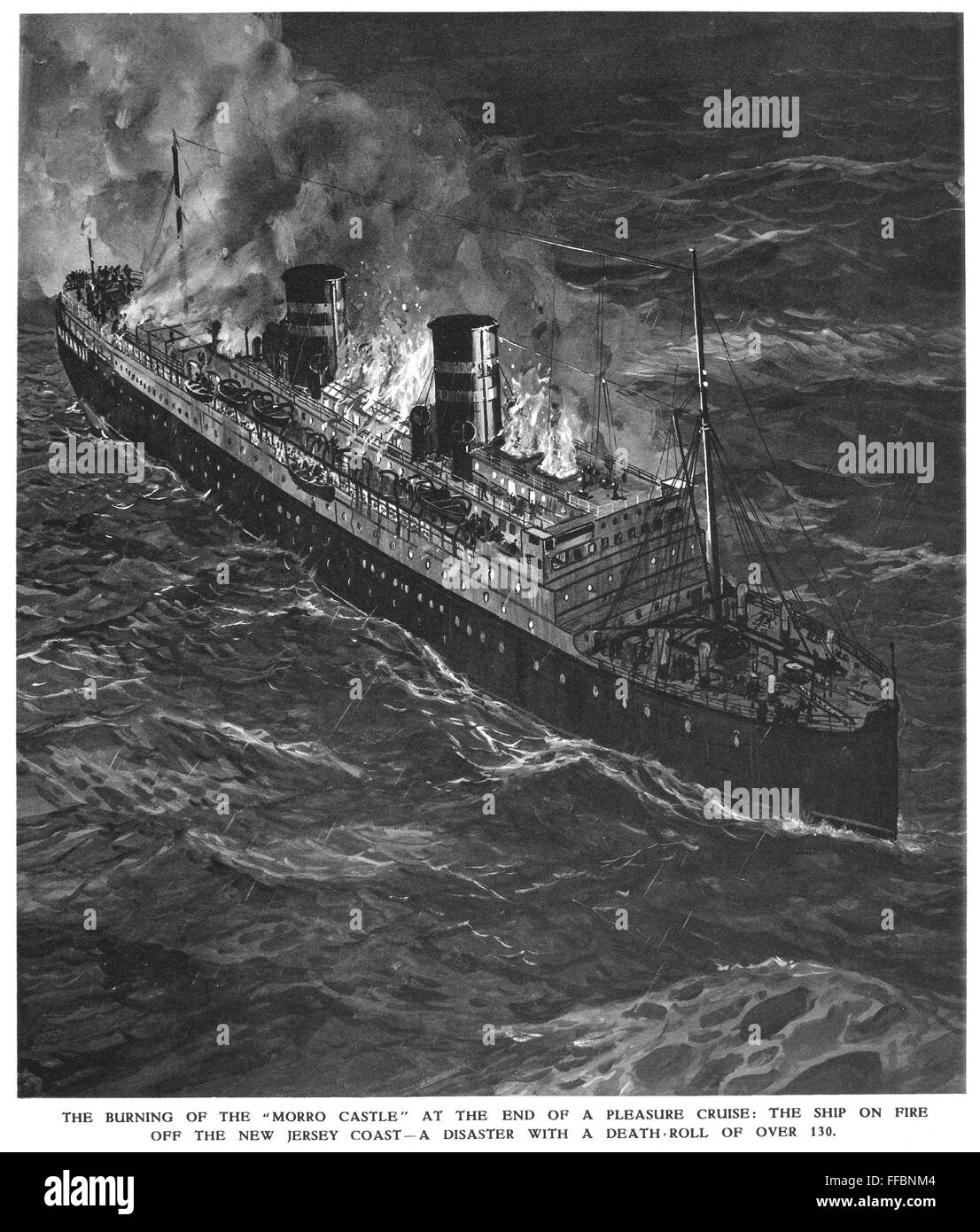 MORRO CASTLE FIRE, 1934. /nThe burning of the American liner 'Morro ...