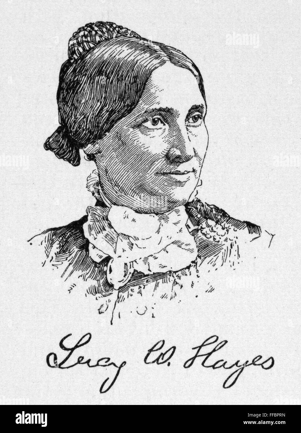LUCY HAYES (1831-1889). /nWife of Rutherford B. Hayes. Pen-and-ink ...