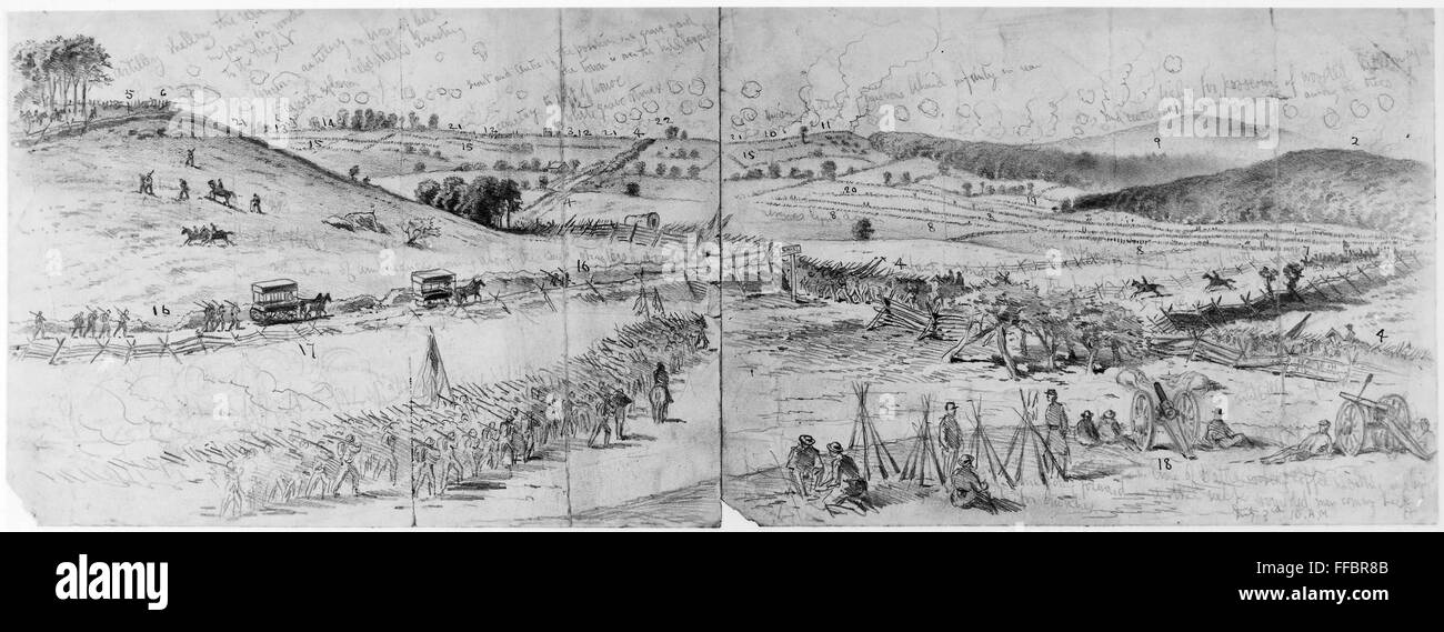 GETTYSBURG, 1863. /nPencil drawing by Alfred R. Waud at the Battle of ...
