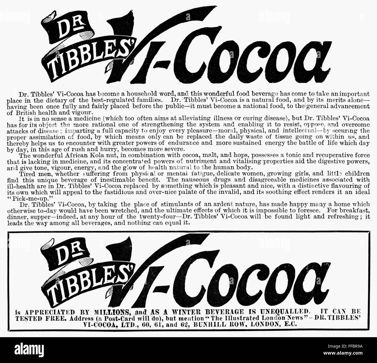 DR. TIBBLES' VI-COCOA. /nEnglish newspaper advertisement for Dr ...