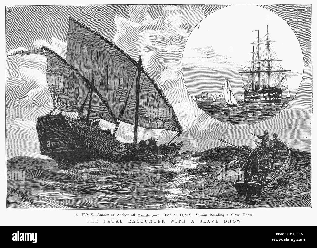 ARAB SLAVE TRADE, 1881. /nSeamen from the HMS 'London' aboard an Arab ...