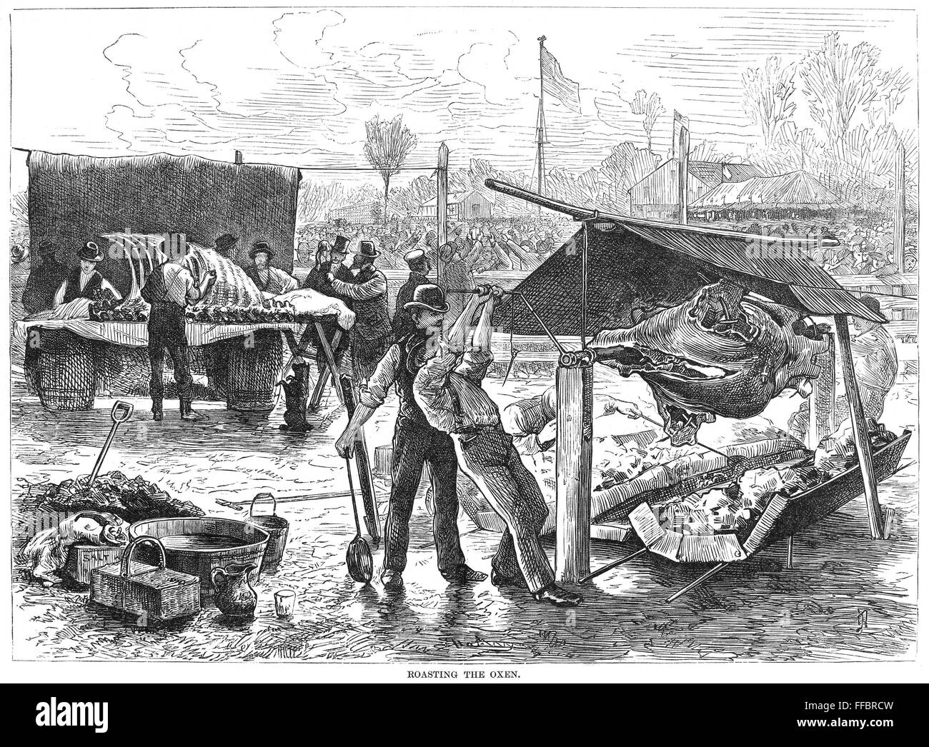 REPUBLICAN BARBECUE, 1876. /nRoasting oxen at a barbecue held by the ...