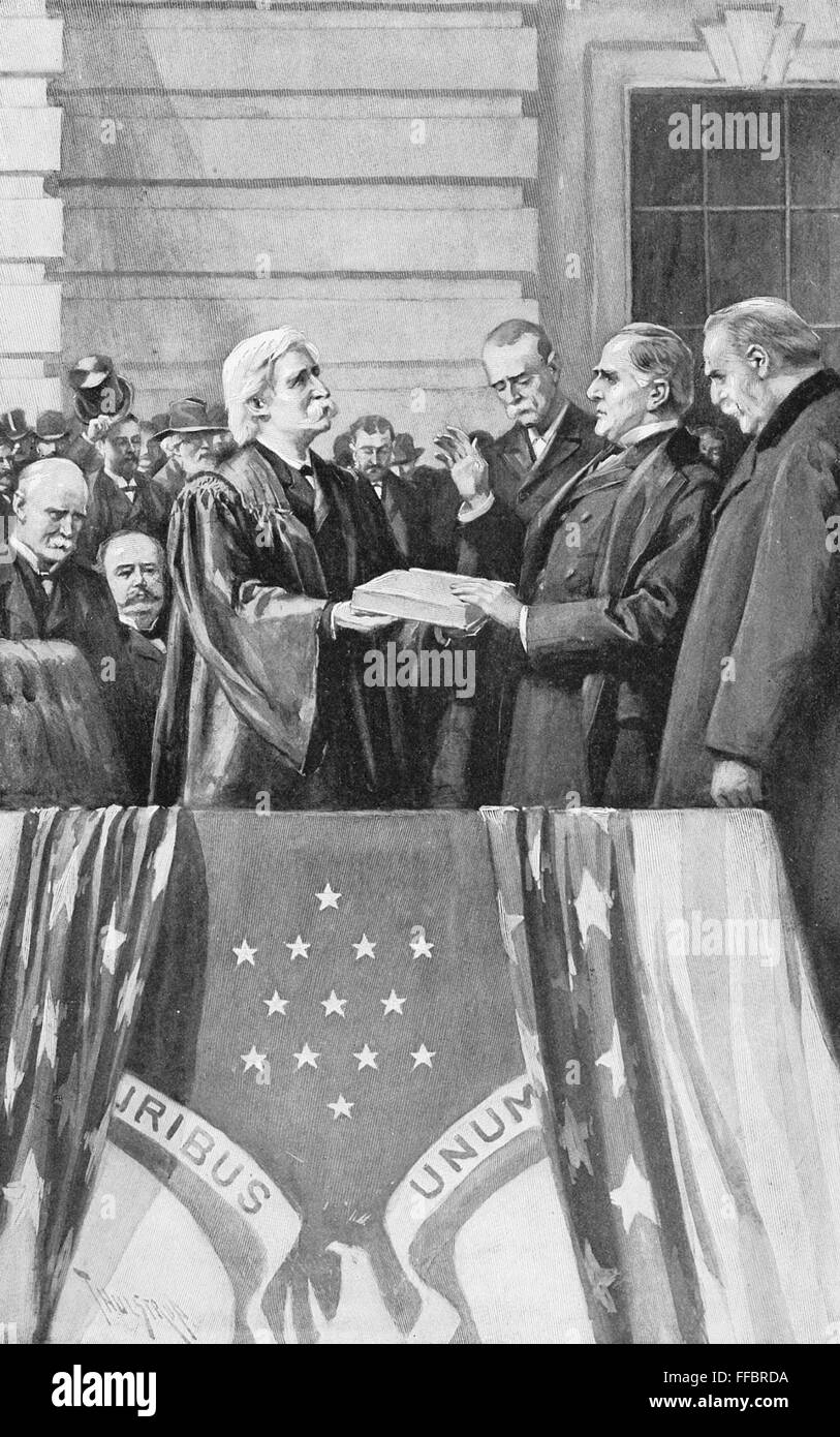 McKINLEY TAKING OATH, 1897. /nChief Justice Melville W. Fuller admistering the Presidential oath ...