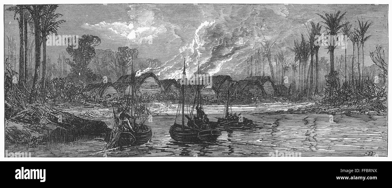 AFRICA: SLAVE TRADE, 1873. /nAn East African slave trading village ...