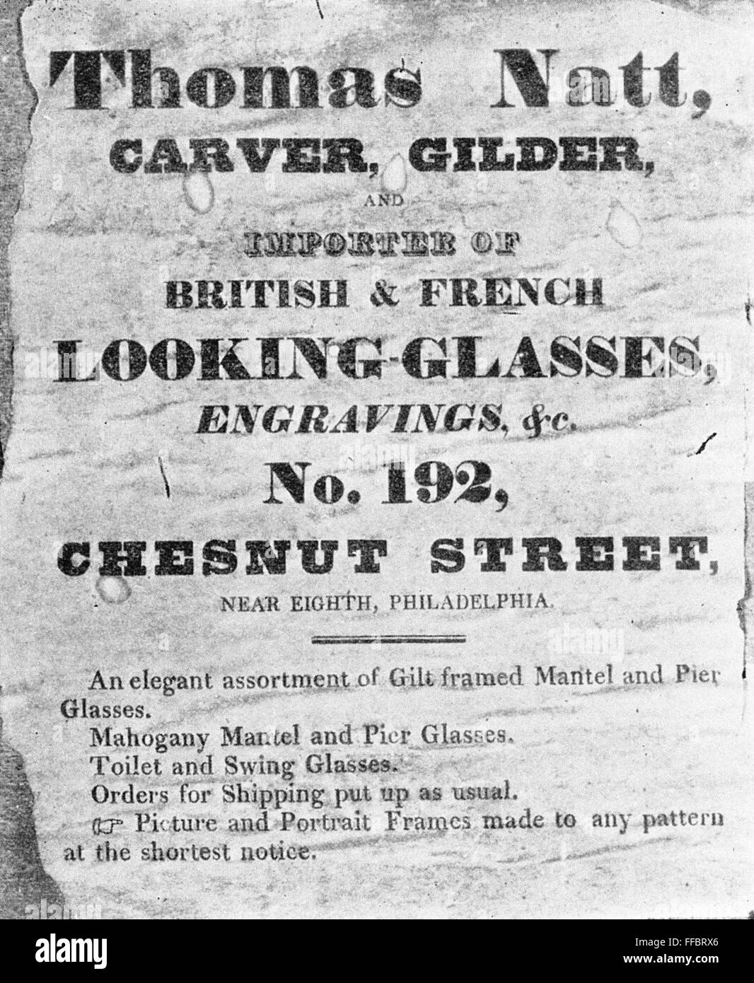 COLONIAL ADVERTISEMENT. /nMaker's label used by Thomas Natt, carver ...