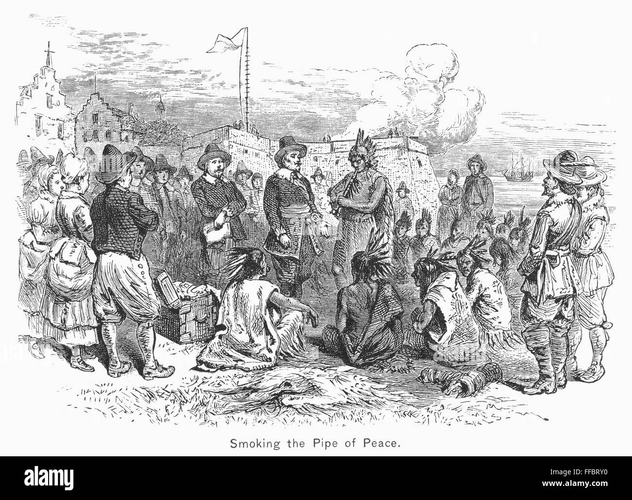 NEW AMSTERDAM: PEACE, 1645. /nDirector-General Willem Kieft smoking a ...
