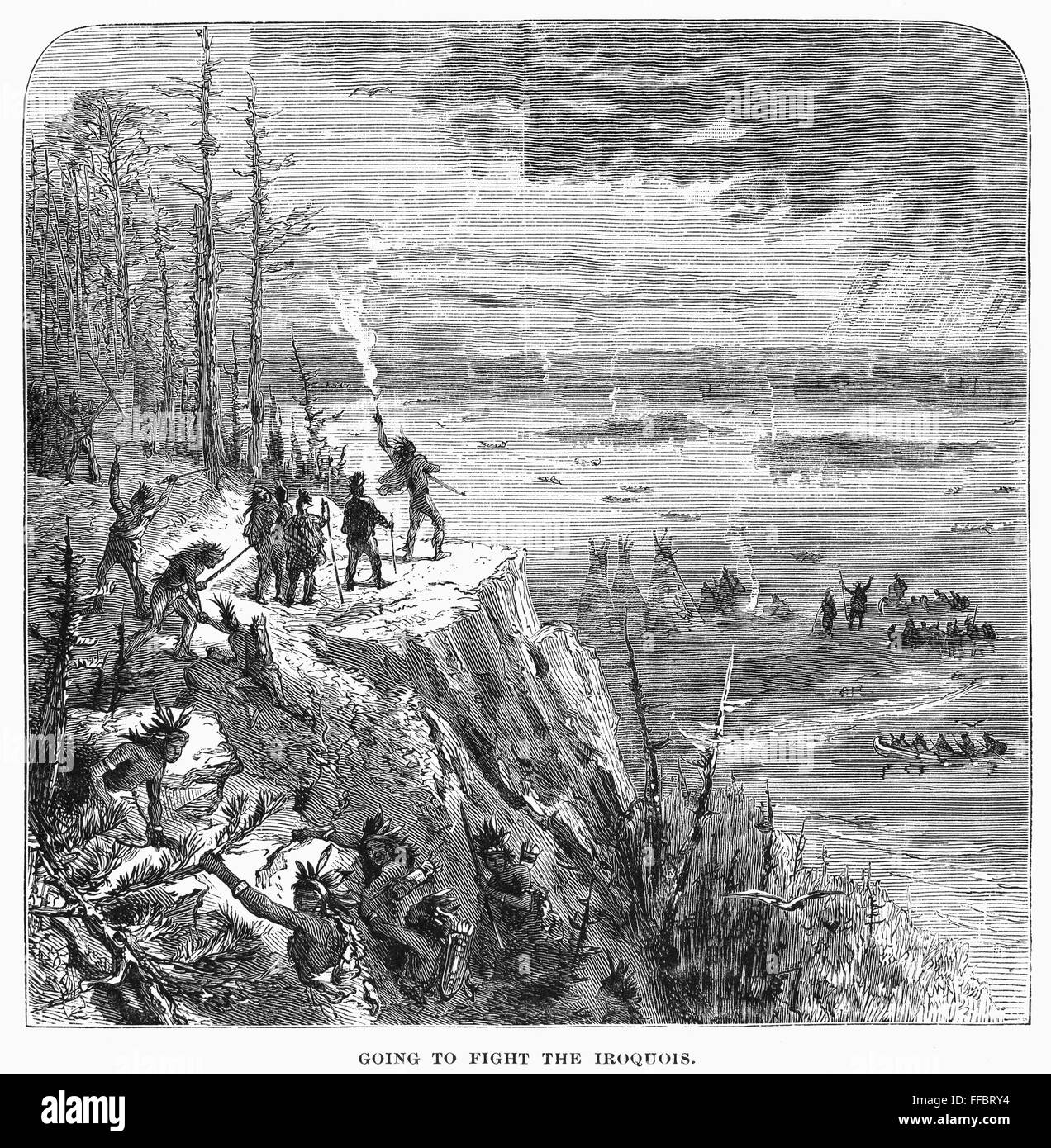 CANADA: NATIVE AMERICAN WAR. /nHurons gathering to fight the Iroquois ...