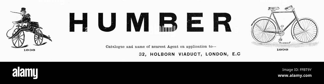 HUMBER BICYCLE, 1898. /nEnglish newspaper advertisement, 1898 Stock ...