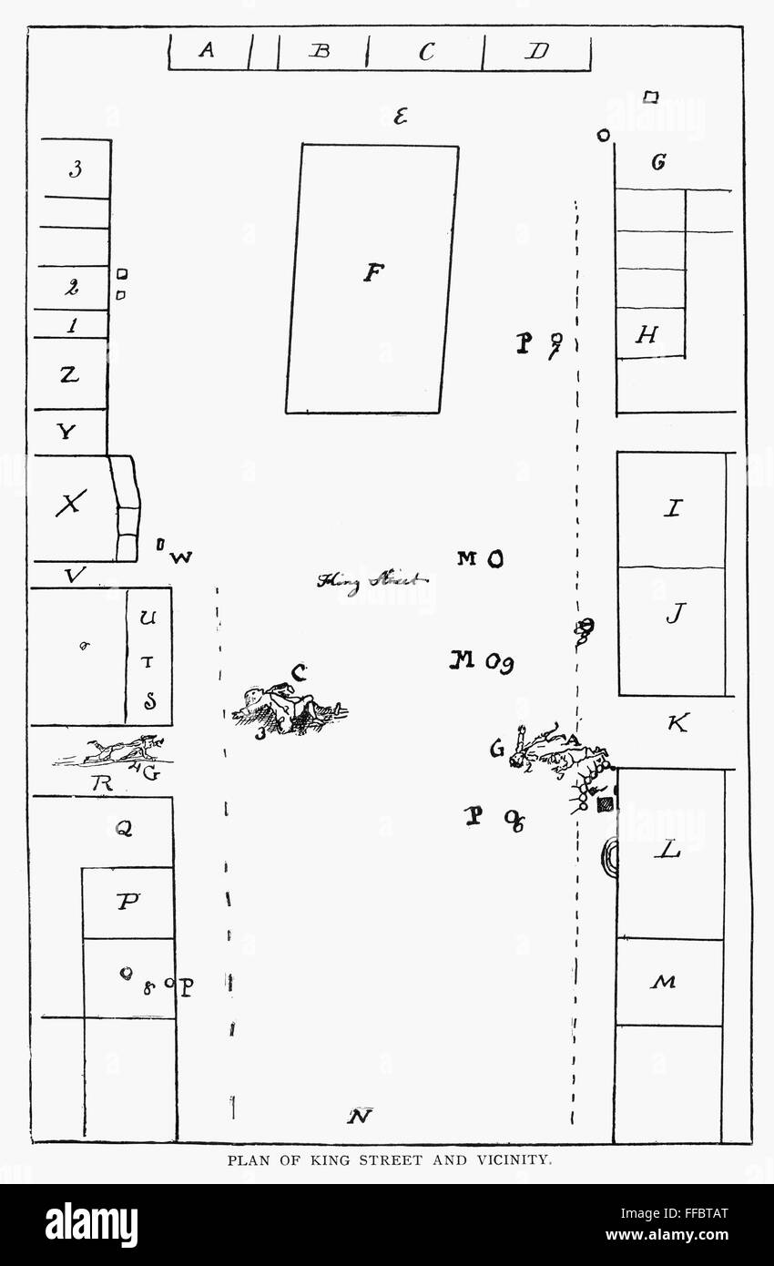 BOSTON MASSACRE, 1770. /nPlan of King Street and vicinity, site of the ...
