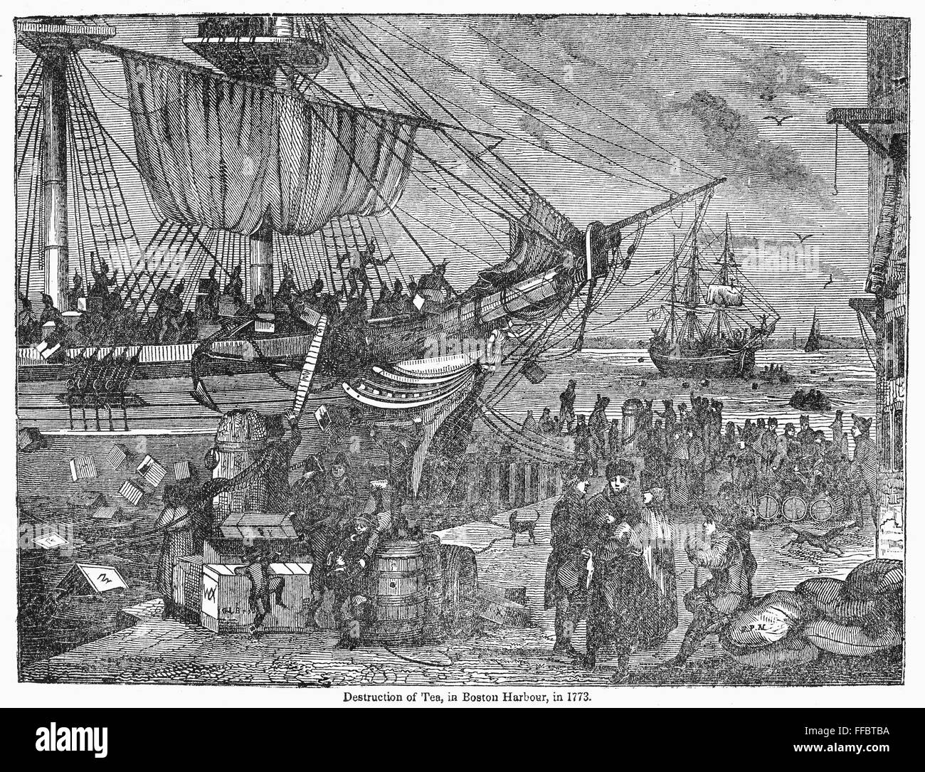 BOSTON TEA PARTY, 1773. /nEmptying the tea into Boston Harbor, 16 ...