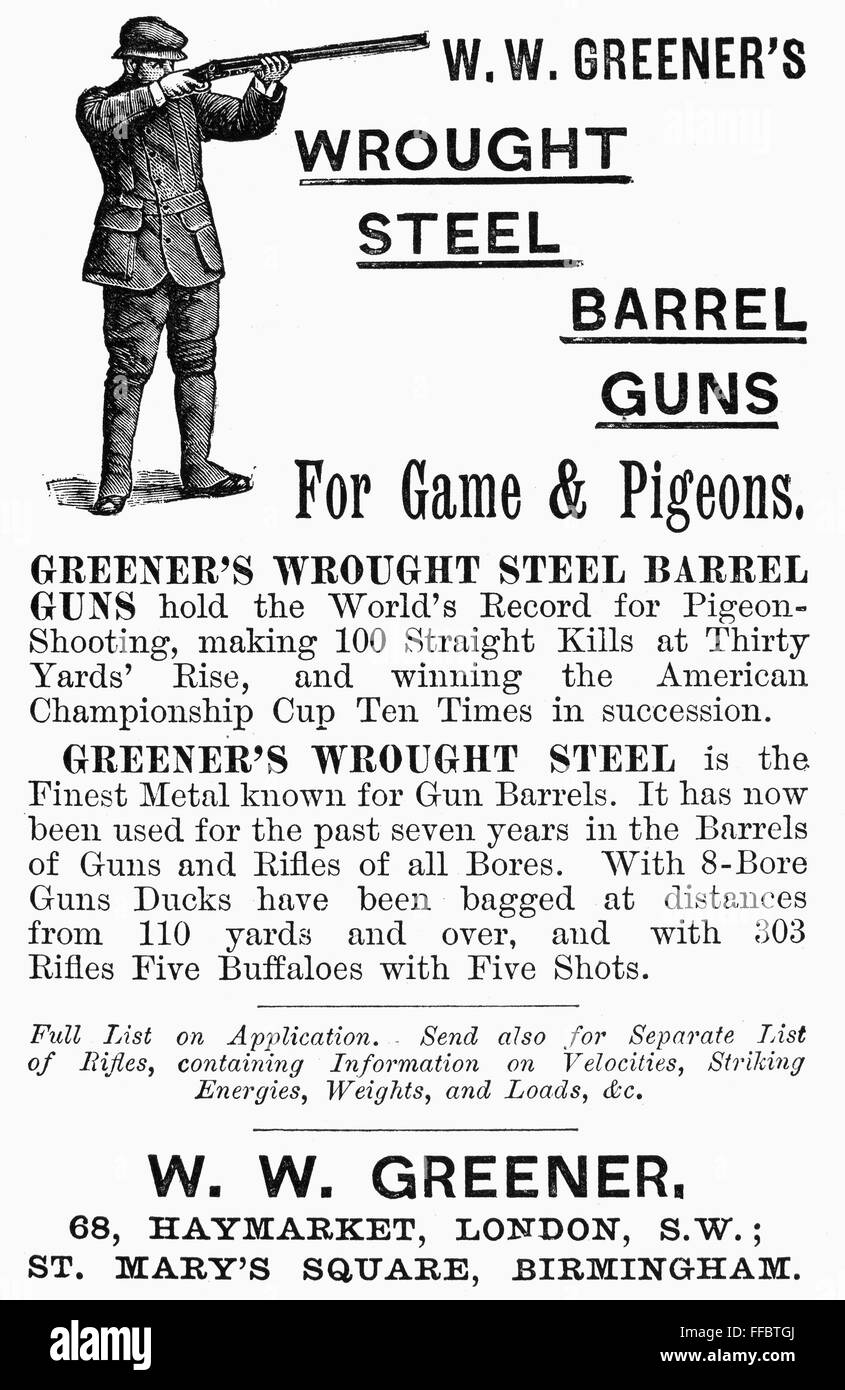 RIFLE ADVERTISEMENT, 1896. /nEnglish newspaper advertisement for W.W ...