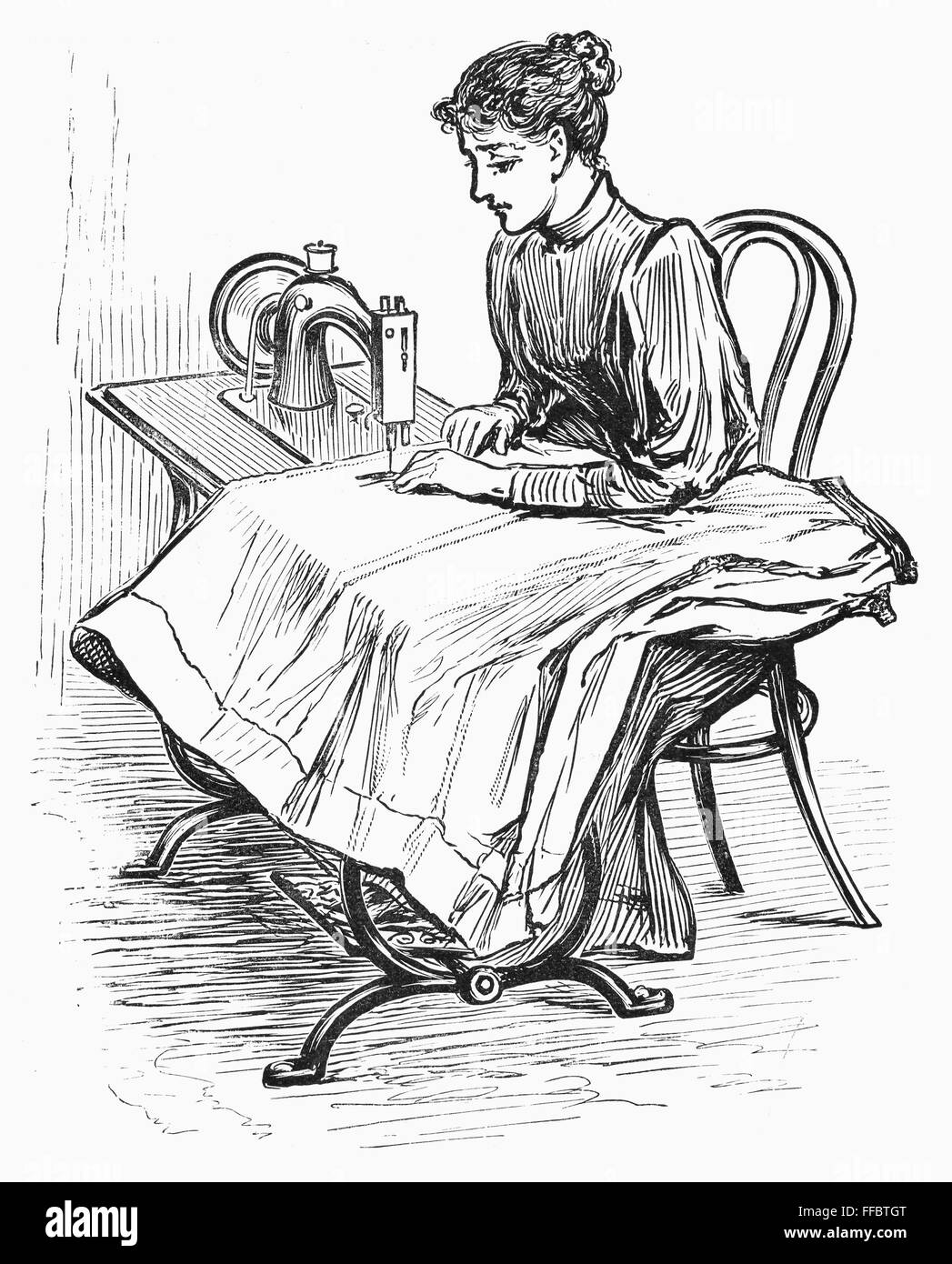 SEWING MACHINE, 1898. /nEnglish newspaper engraving, 1898 Stock Photo ...