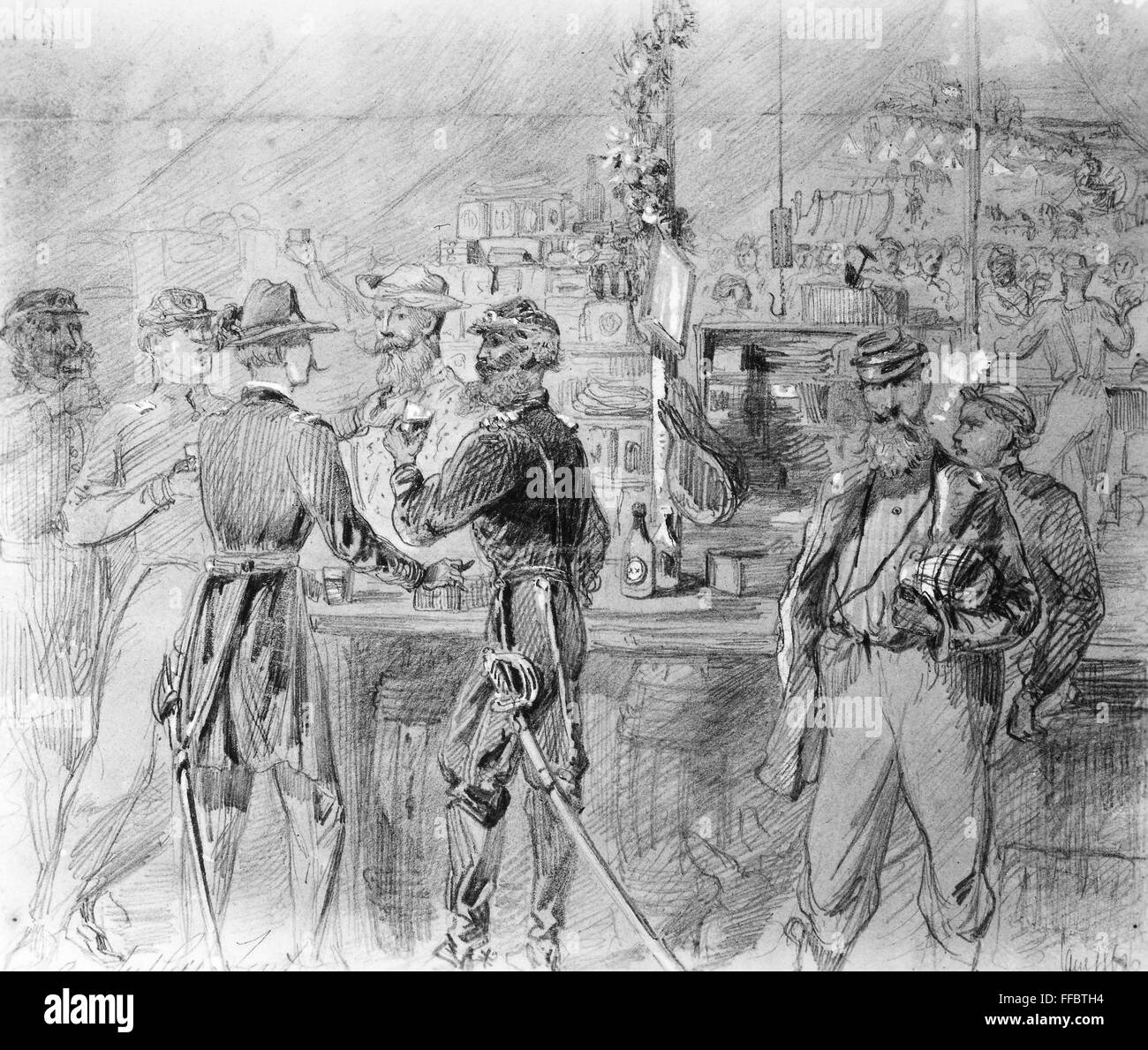 CIVIL WAR: SUTLER'S TENT. /nA sutler's tent of the Union Army. Pencil ...