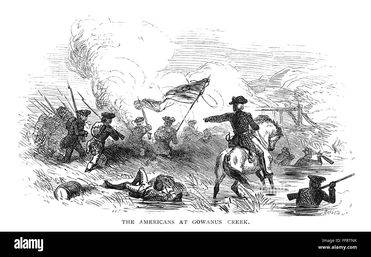 BATTLE OF LONG ISLAND, 1776. /nAmerican soldiers attempting to retreat ...