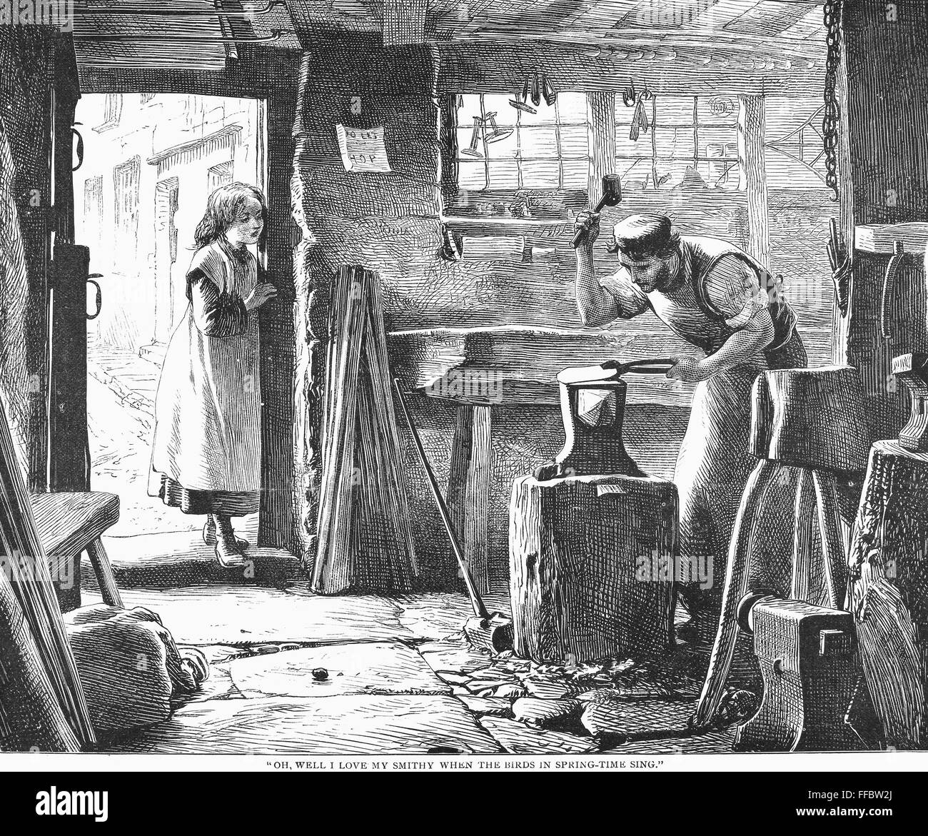 BLACKSMITH, 19th CENTURY. /n'Oh, well I love my smithy when the birds ...