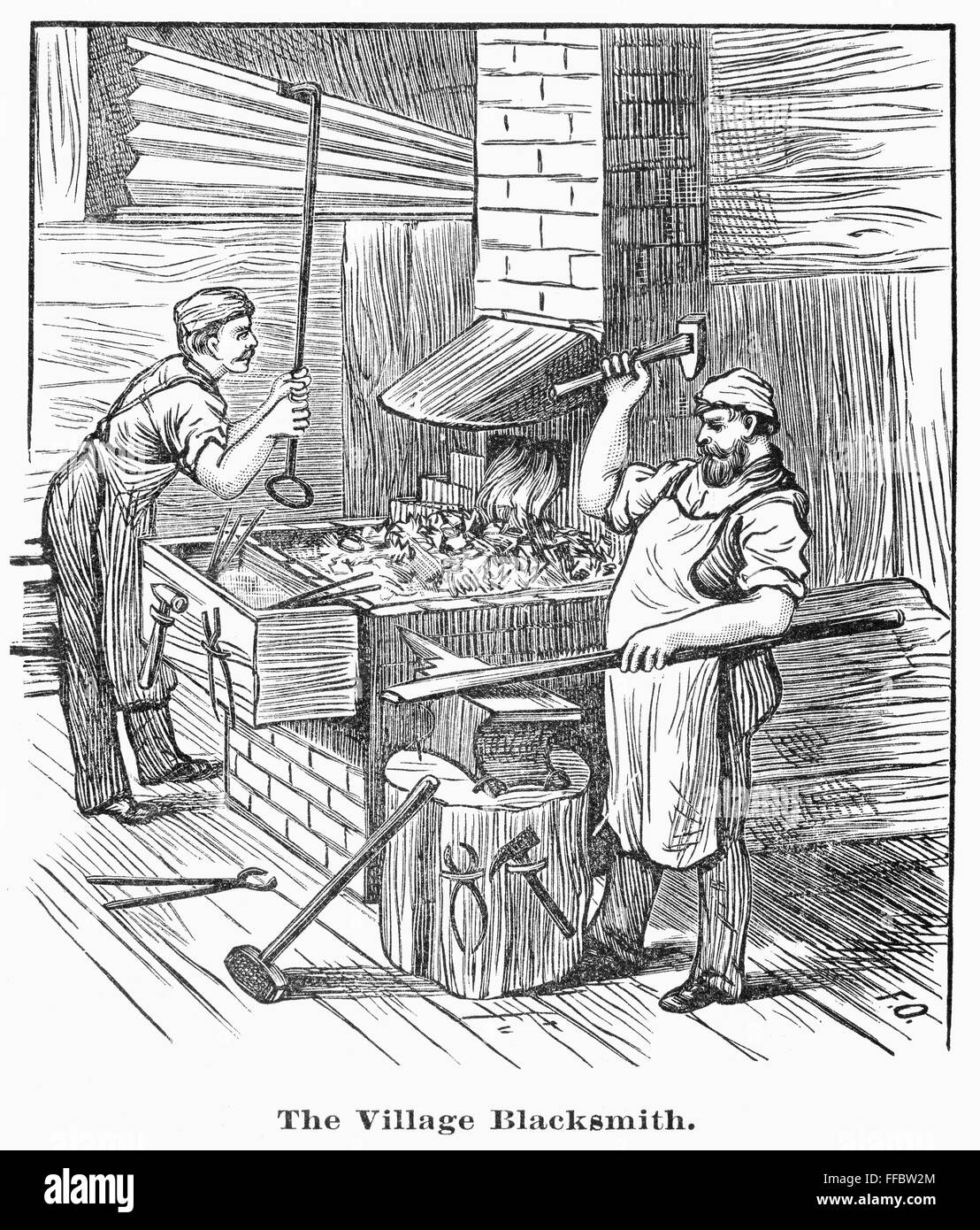 THE VILLAGE BLACKSMITH. /nLine engraving, 19th century Stock Photo - Alamy