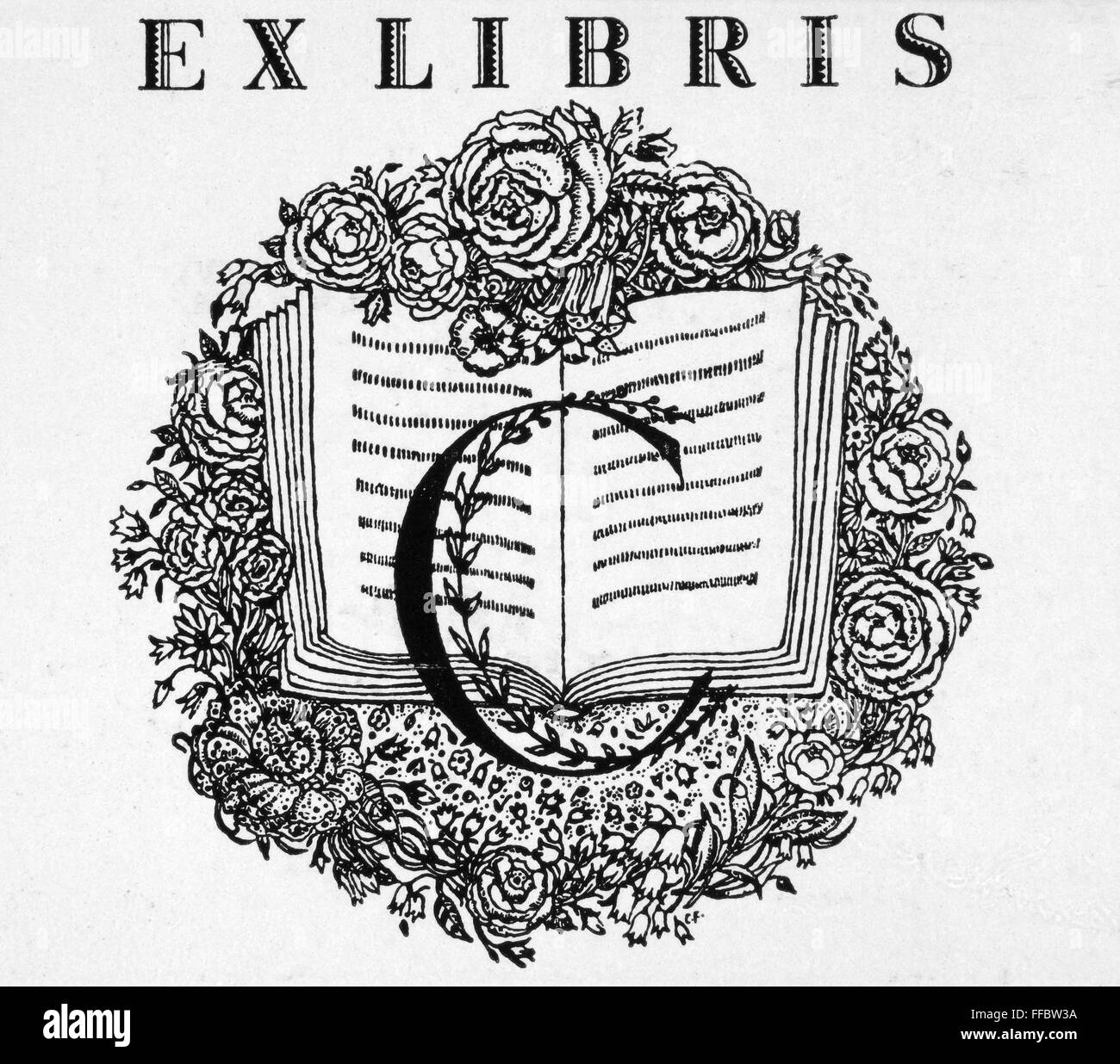 BOOKPLATE, 1938. /nInk drawing by Claudia Freedman Stock Photo - Alamy