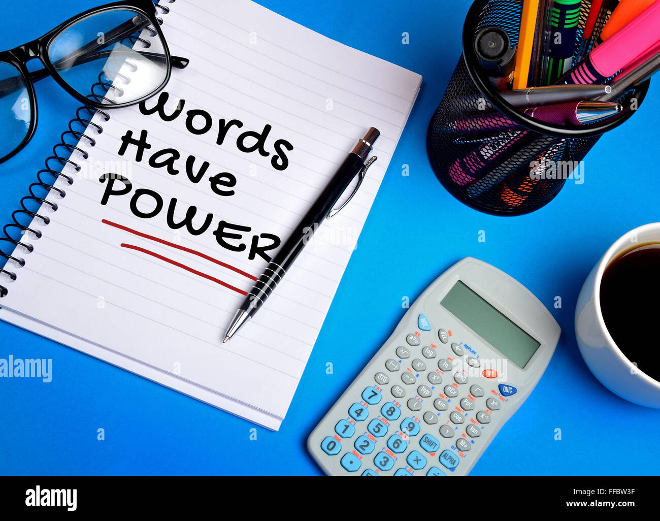 Words have power word on notebook Stock Photo - Alamy