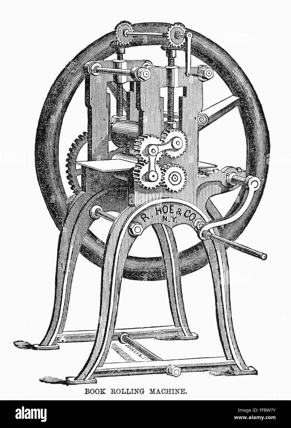 BOOK-ROLLING MACHINE. /nWood engraving, American, 19th century Stock ...