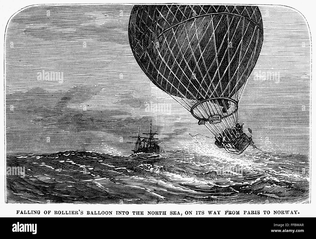 MAIL BALLOON CRASH, 1870. /nPaul Rolier's mail carrying balloon falling ...