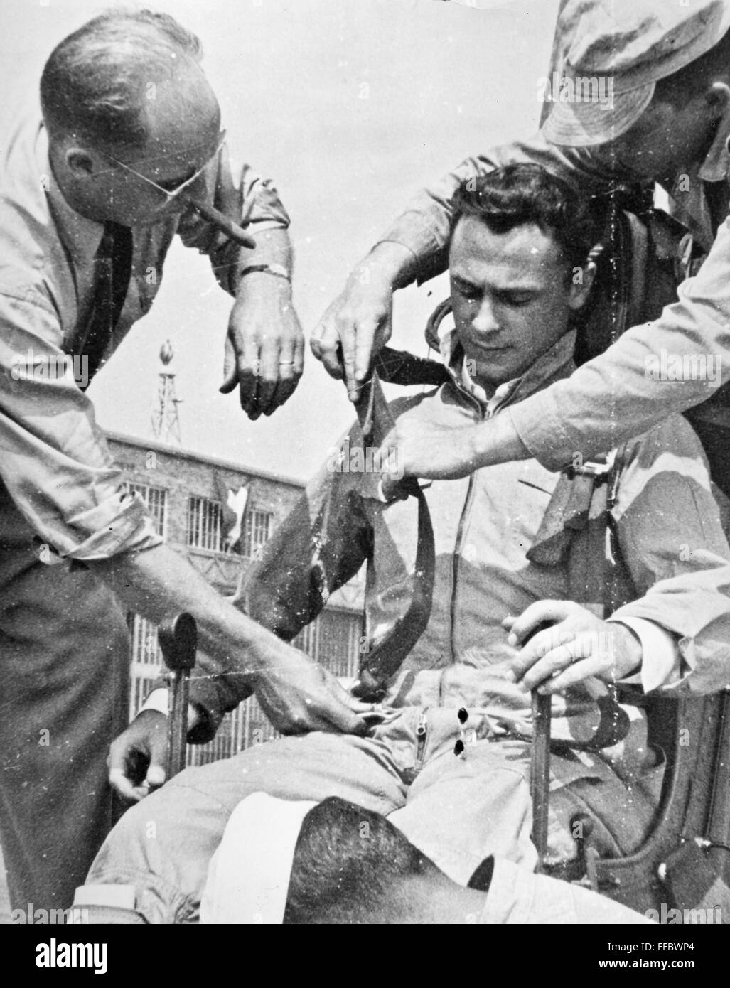 EJECTION SEAT TEST, 1952. /nHarold Schott of the U.S. Navy (right ...