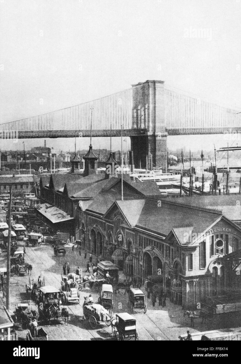 BROOKLYN BRIDGE, 1898. /nBrooklyn Bridge viewed from the Fulton Ferry ...