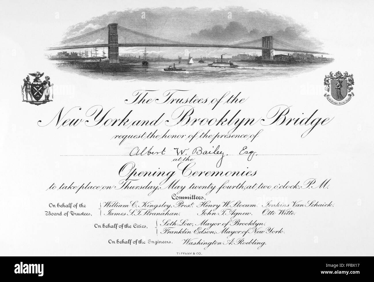 BROOKLYN BRIDGE: OPENING. /nInvitation to the opening ceremony of the ...