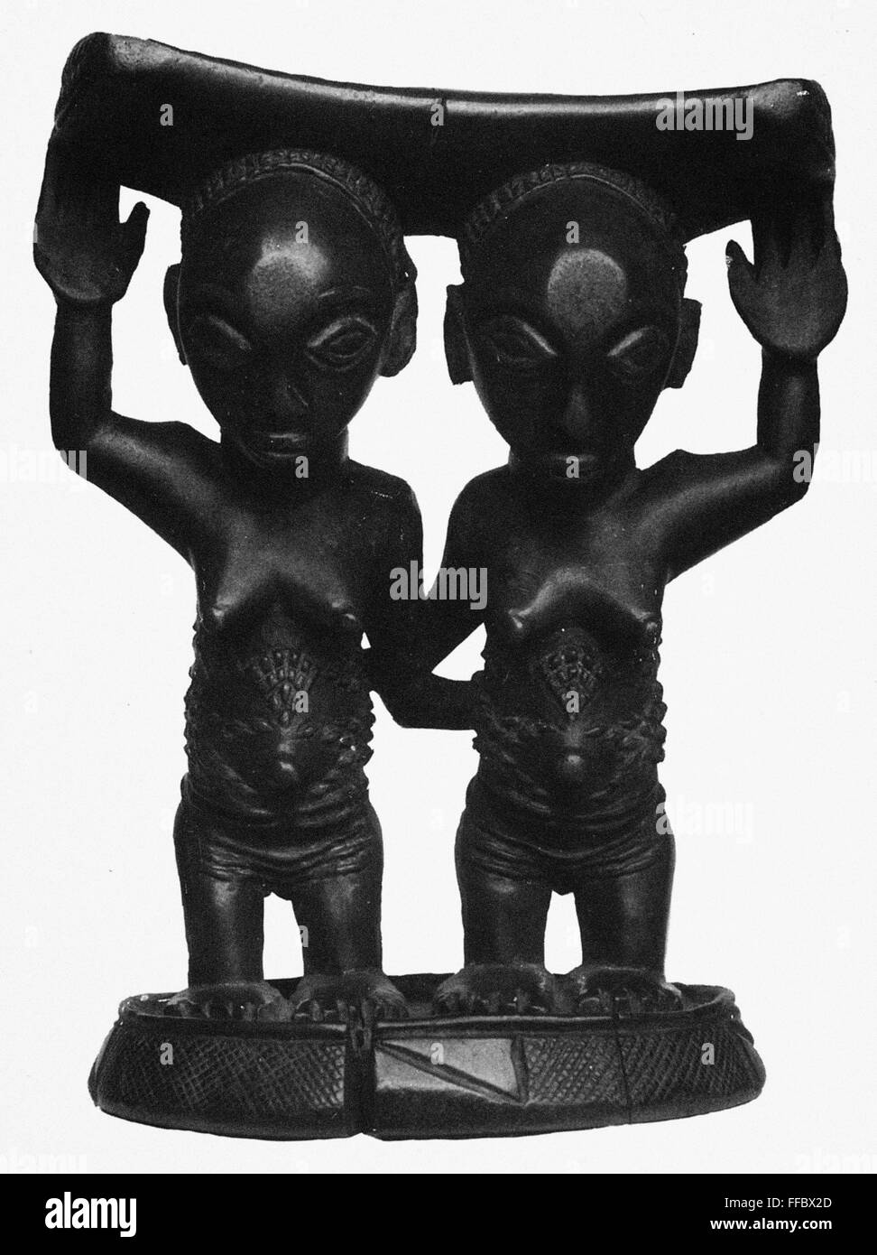 BALUBA TRIBAL SCULPTURE. /nHeadrest supported by two caryatids. Baluba ...