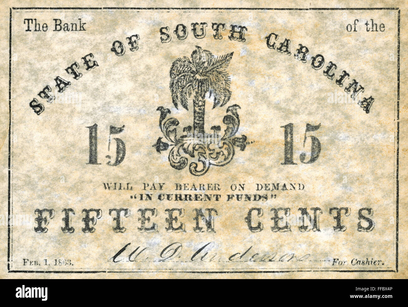 CONFEDERATE CURRENCY. /nBanknote for fifteen cents issued by the State ...