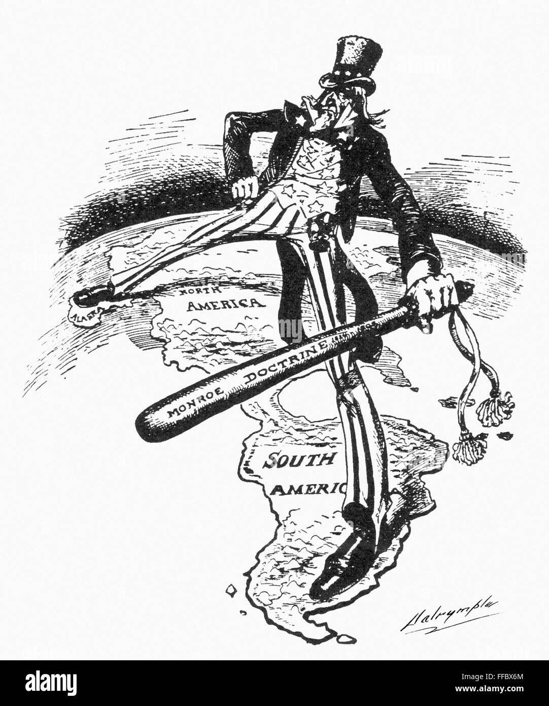 MONROE DOCTRINE CARTOON. /nUncle Sam straddles the Americas while ...
