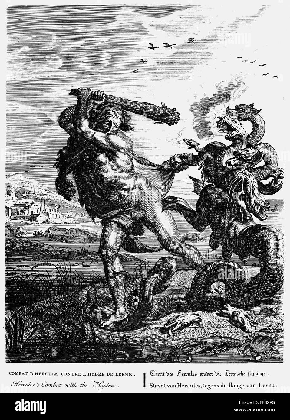 HERCULES. /nThe combat between Hercules and the Hydra. Line engraving ...