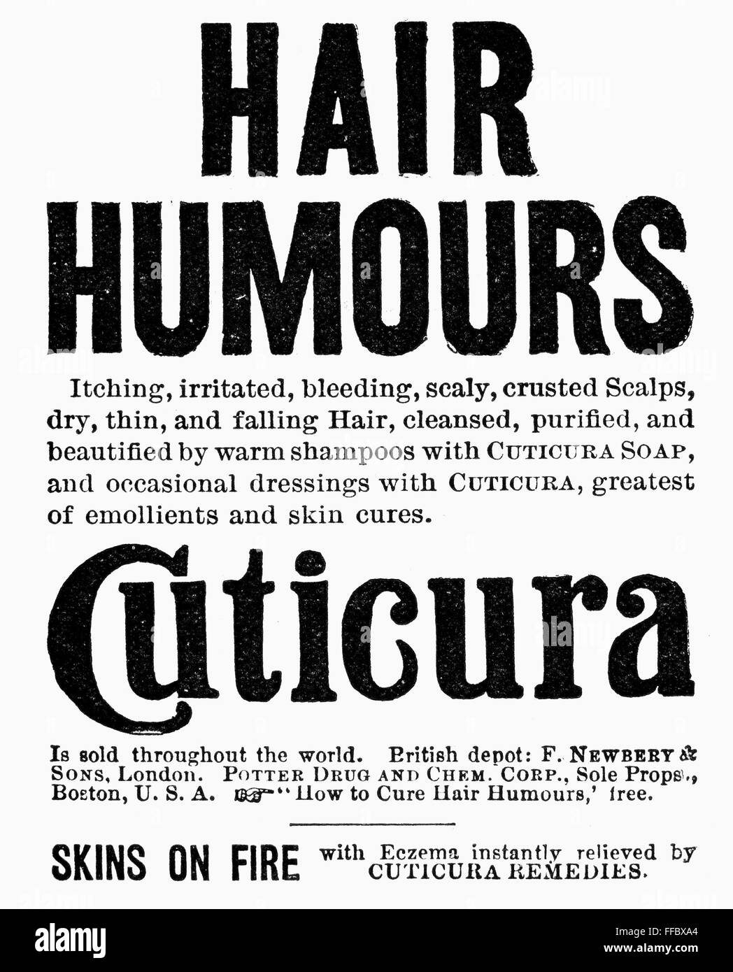 CUTICURA AD, 1898. /nEnglish newspaper advertisement, 1898 Stock Photo ...