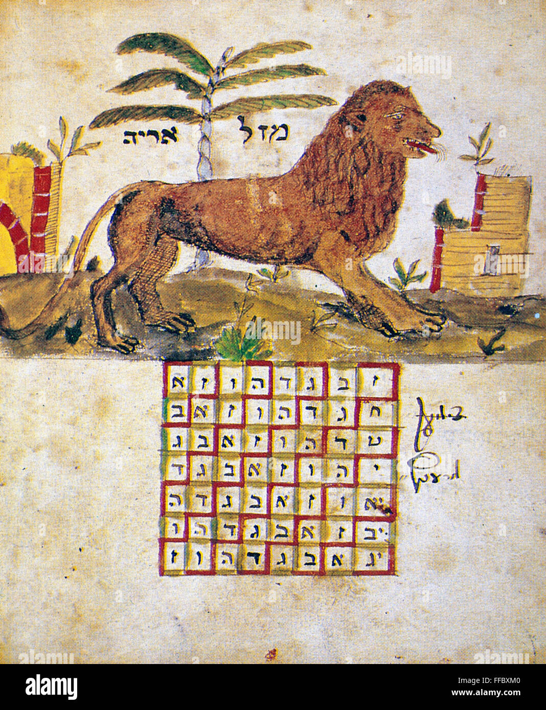 ZODIAC SIGN: LEO, 1716. /nDrawing from a Hebrew book about the Jewish ...