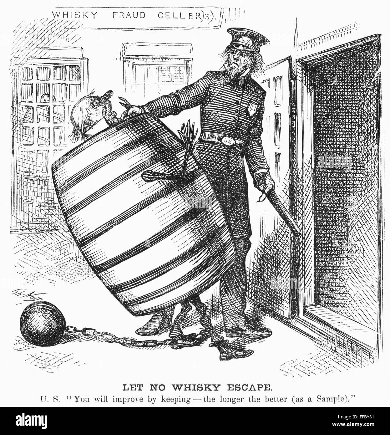 WHISKY RING CARTOON, 1876. /n'Let No Whisky Escape.' American cartoon ...