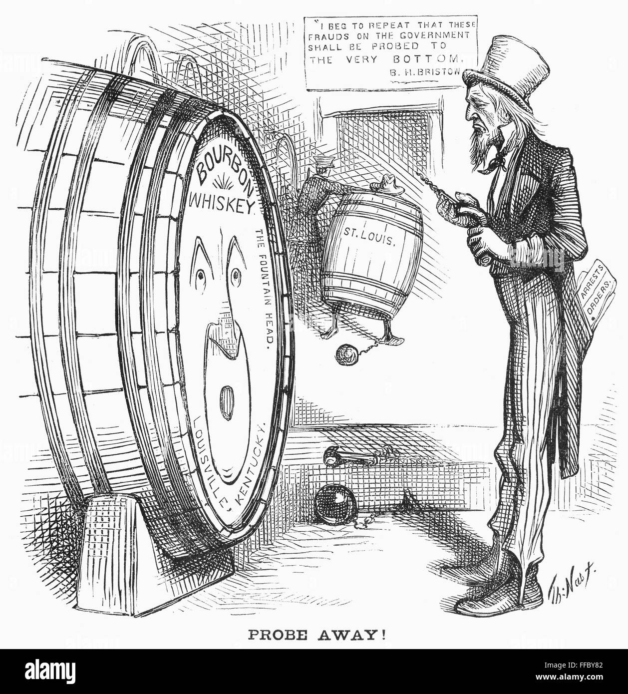 WHISKEY RING CARTOON, 1876. /n'Probe Away!' American cartoon by Thomas ...