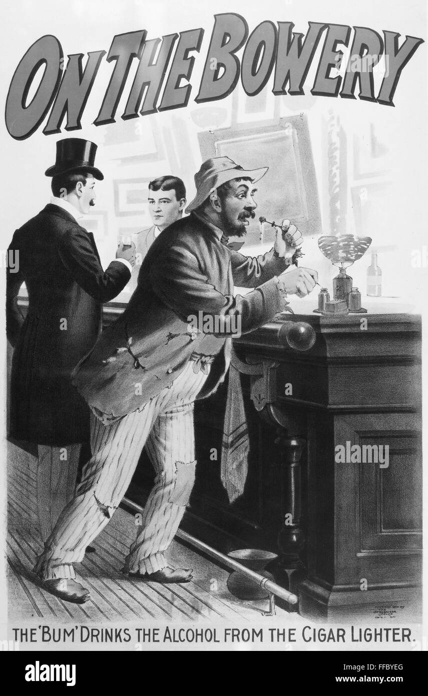 ON THE BOWERY, 1894. /nA gentleman shares space with a Bowery bum at ...
