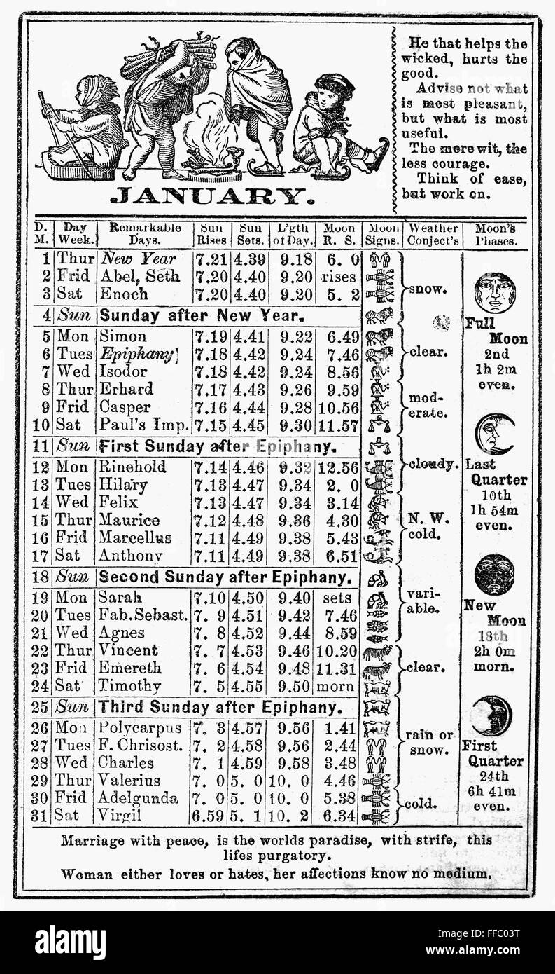 FAMILY ALMANAC, 1874. /nThe calendar for January from Dr. J.H. McLean's ...
