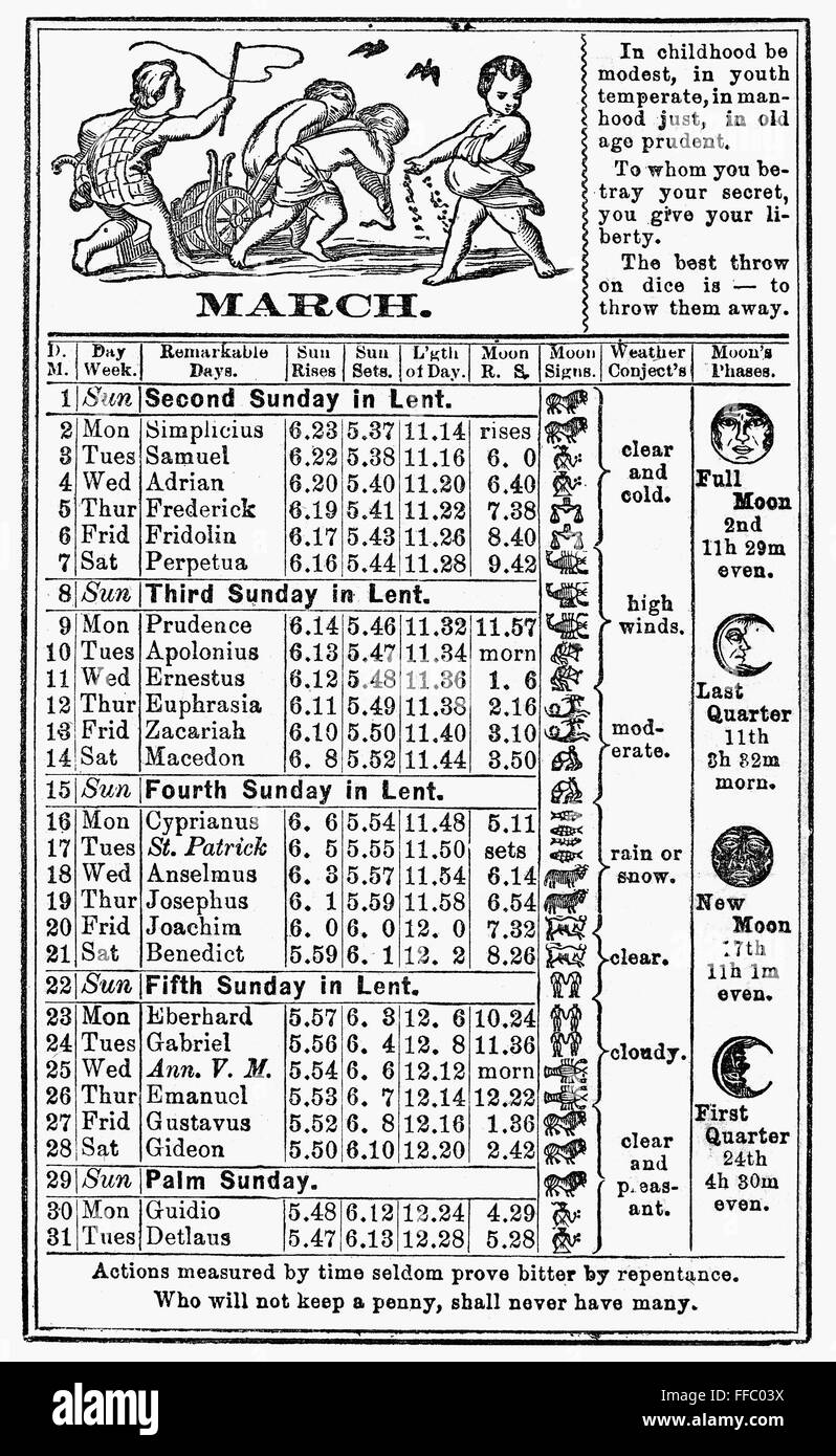 FAMILY ALMANAC, 1874. /nThe calendar for March from Dr. J.H. McLean's ...