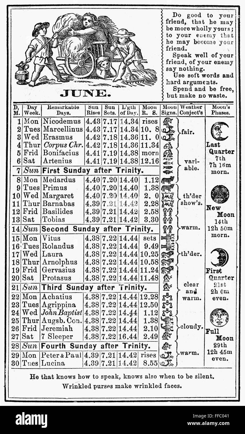 FAMILY ALMANAC, 1874. /nThe calendar for June from Dr. J.H. McLean's ...