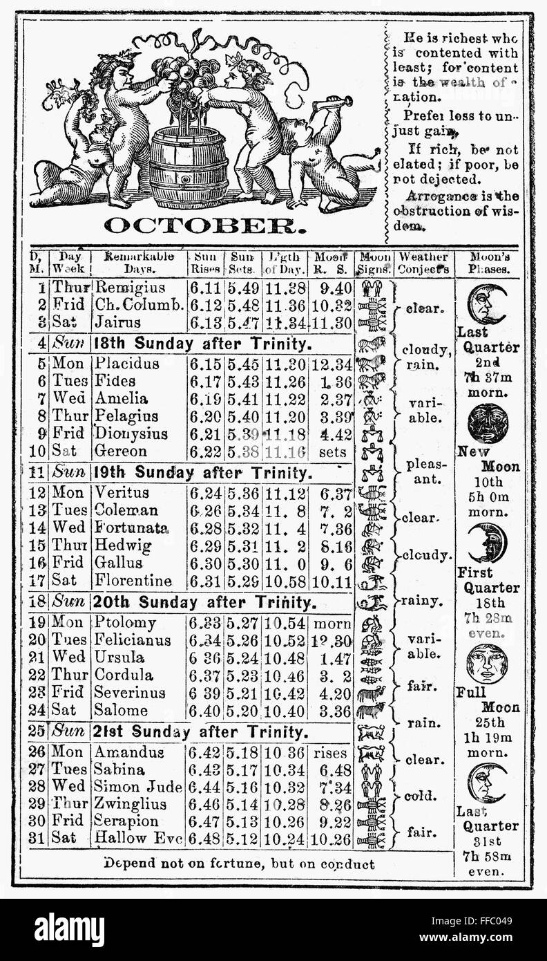FAMILY ALMANAC, 1874. /nThe calendar for October from Dr. J.H. McLean's ...