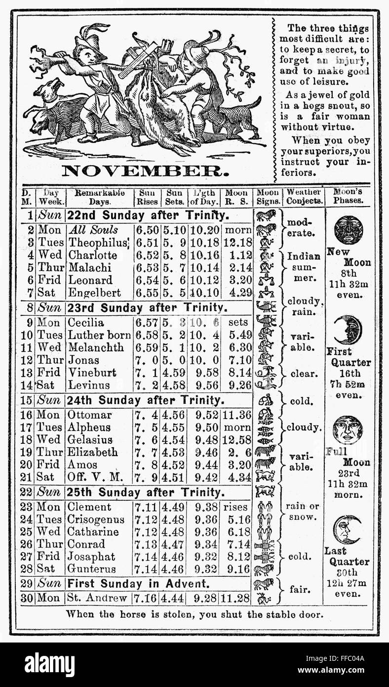 FAMILY ALMANAC, 1874. /nThe calendar for November from Dr. J.H. McLean ...