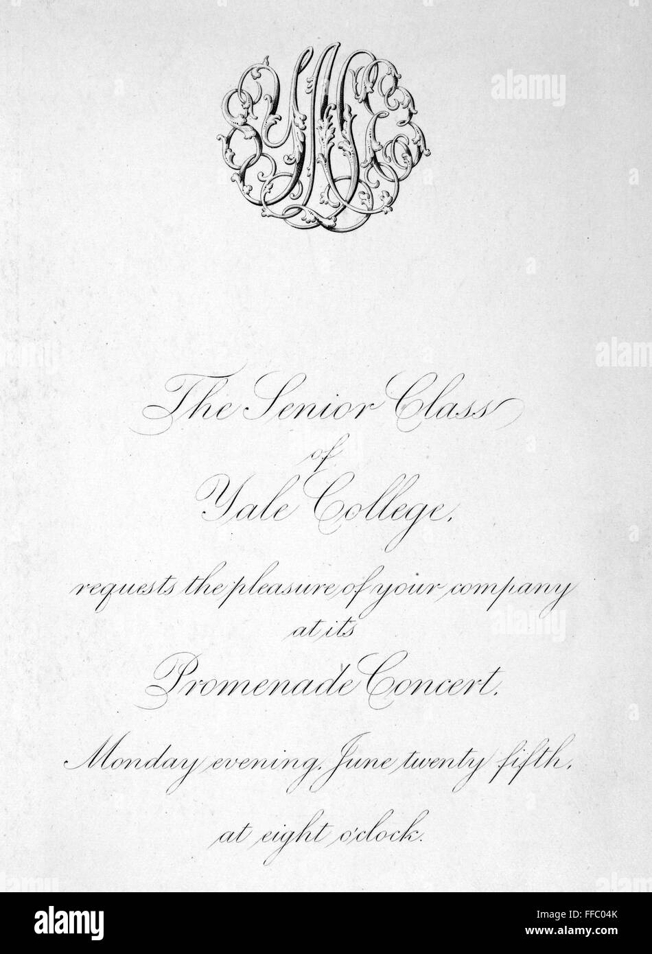 YALE: CONCERT, 1880. /nInvitation engraving to the promenade concert of ...