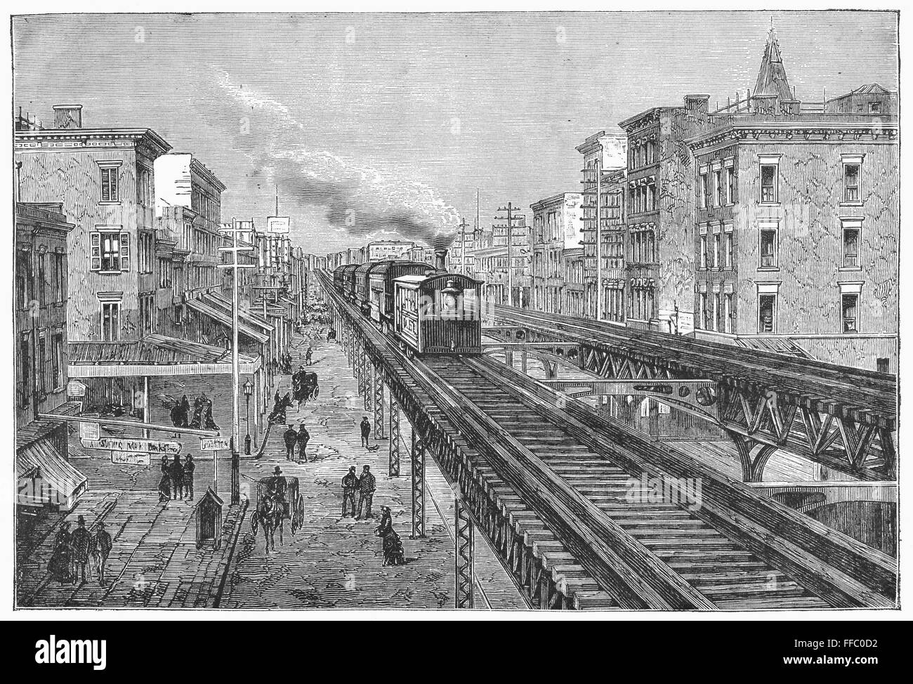 NEW YORK: EL TRAIN, 1878. /nNew York City's first municipal elevated ...