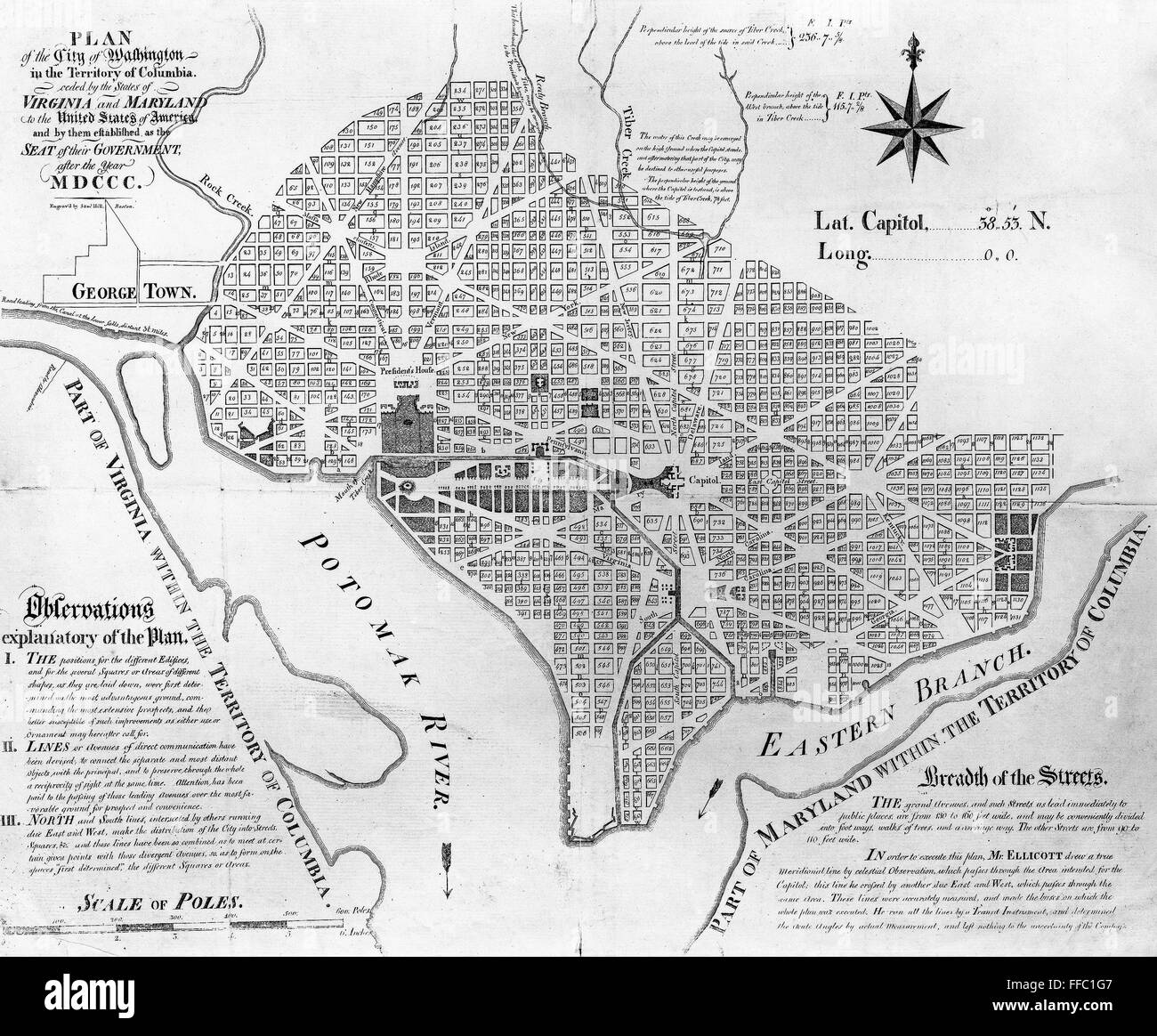 WASHINGTON, D.C., 1854. /nAndrew Ellicot's engraved map of 1792, based ...