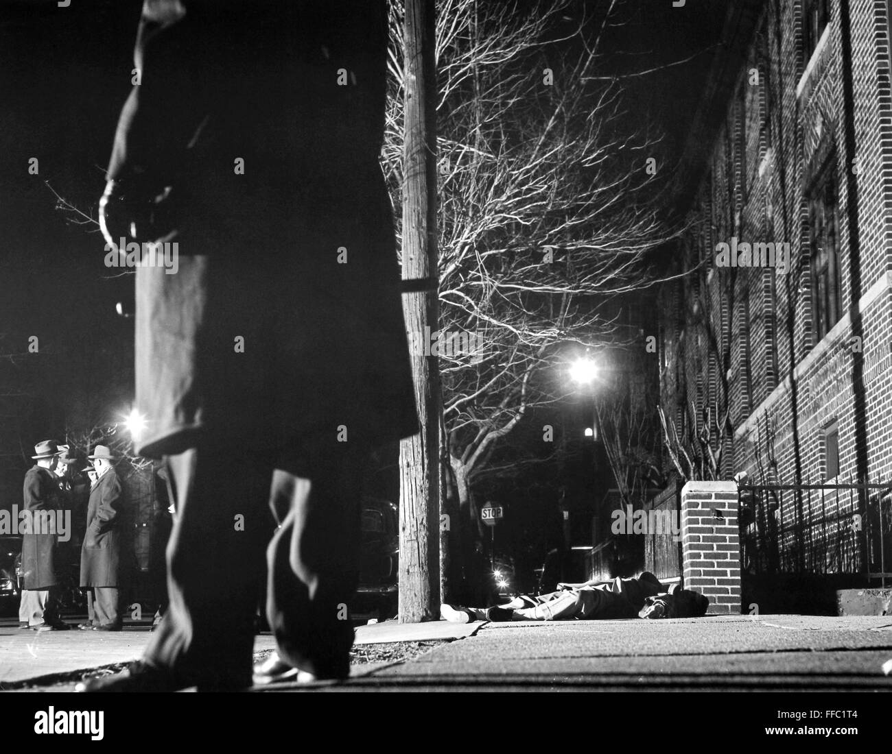 CRIME SCENE, 1952. /nThe body of Arnold Schuster (1928-1952), who was ...