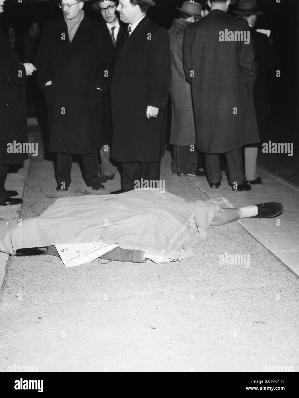CRIME SCENE, 1952. /nThe body of Arnold Schuster (1928-1952), who was ...