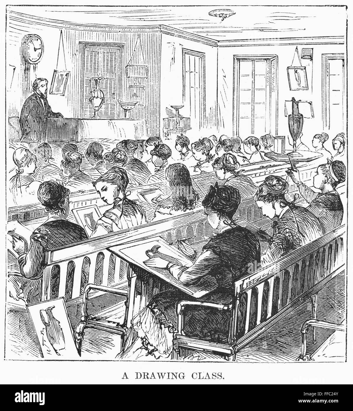 ELEMENTARY SCHOOL, 1870. /nDrawing class at an American grammar school ...