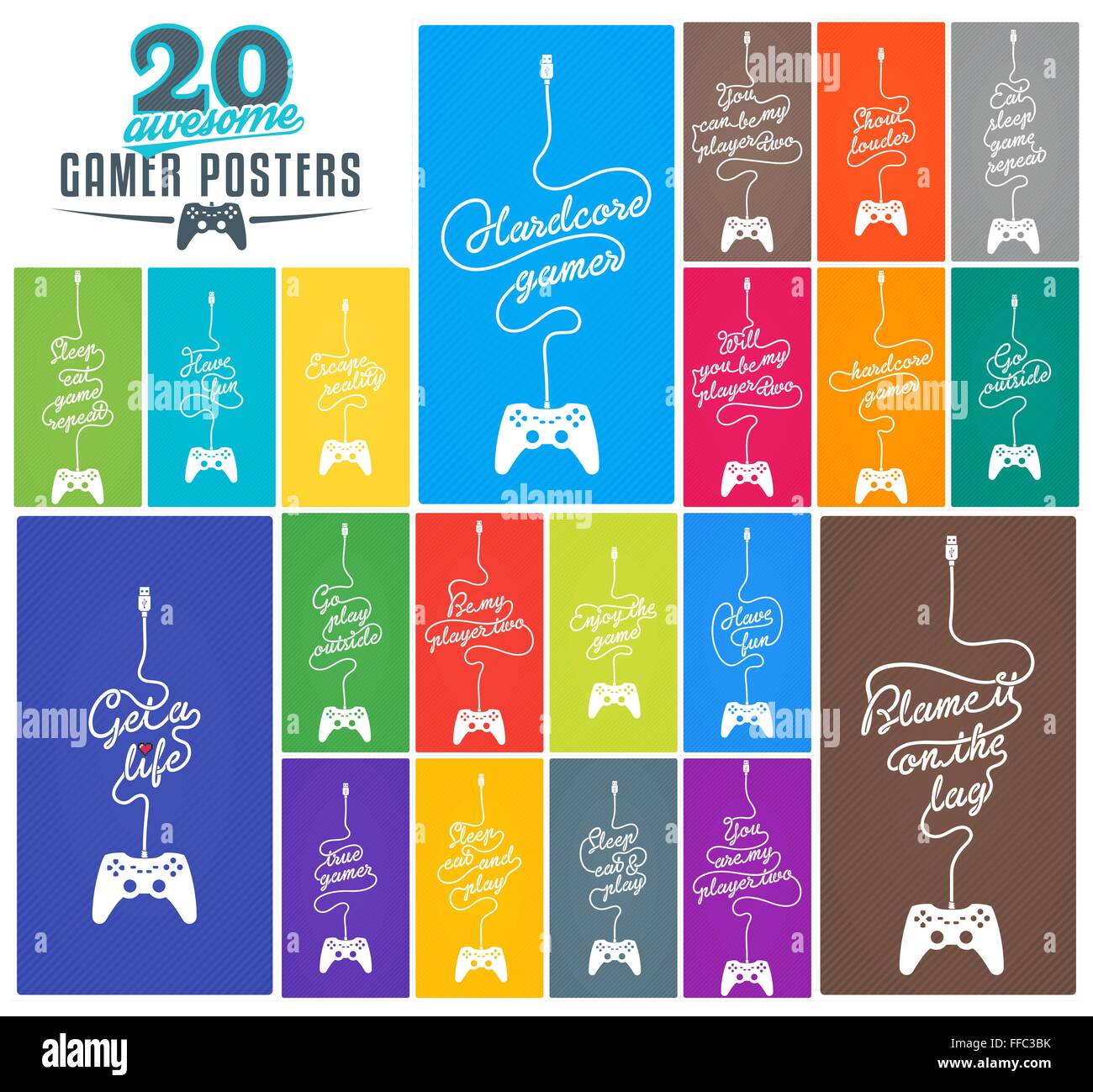 Collection of 20 PC Gaming Related Posters with Gamepad and Cable in ...
