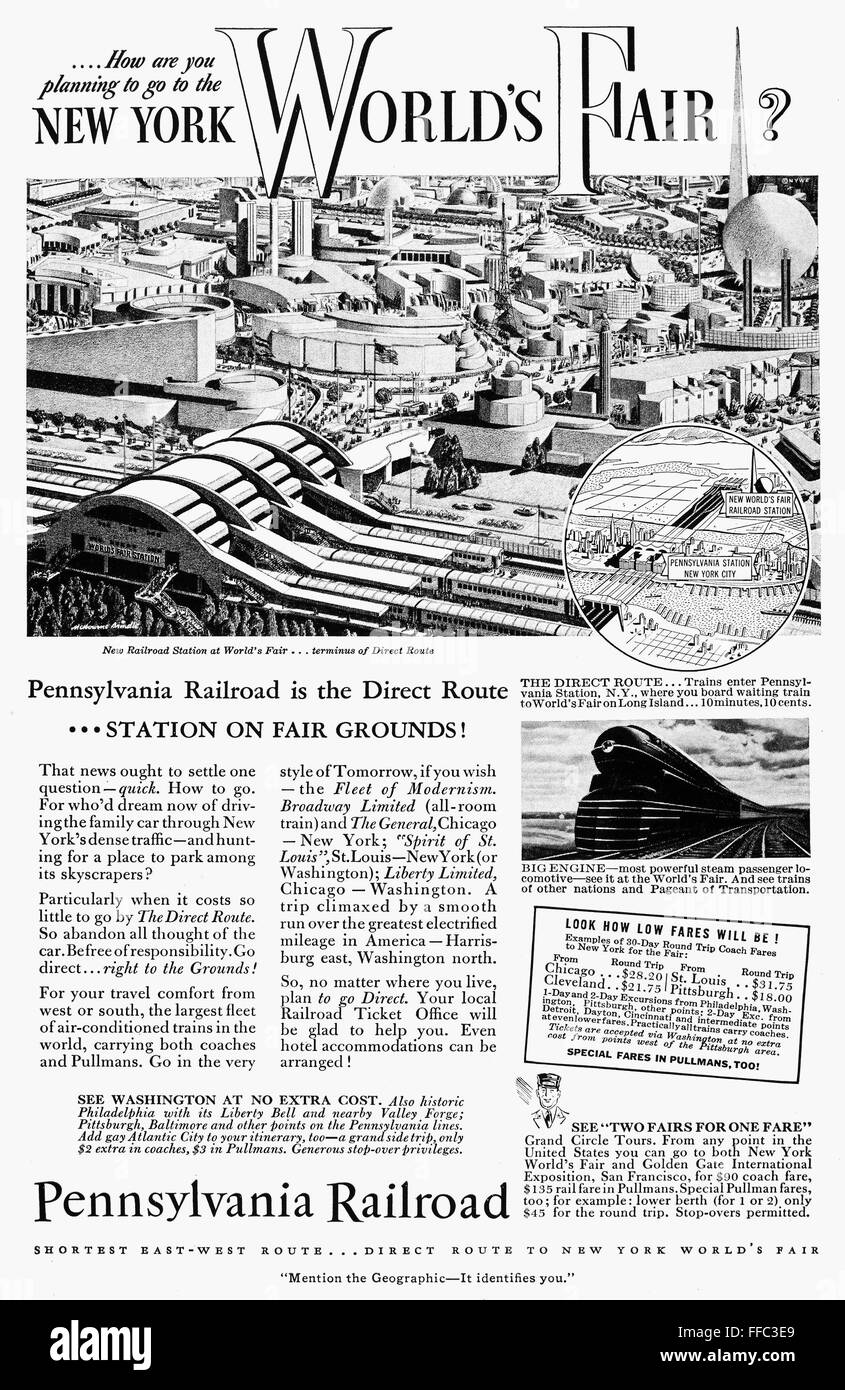 NEW YORK WORLD'S FAIR. /nPennsylvania Railroad magazine advertisement ...