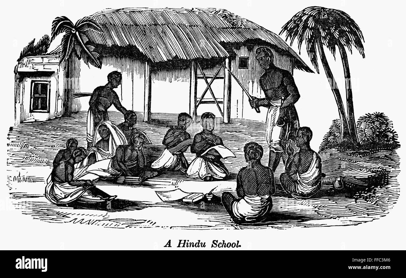 HINDU SCHOOL, c1850. /nA typical school in the Hindu world. Wood ...
